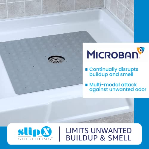 SlipX Solutions Microban-Infused Rubber Shower Mat, 21" x 21" | Anti-Slip Square Bath Mat w/ 140 Power Grip Suction Cups | Gray