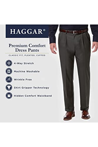 Haggar mens Premium Comfort Classic Fit Pleat Expandable Waist Dress Pants, Black, 36W x 30L US