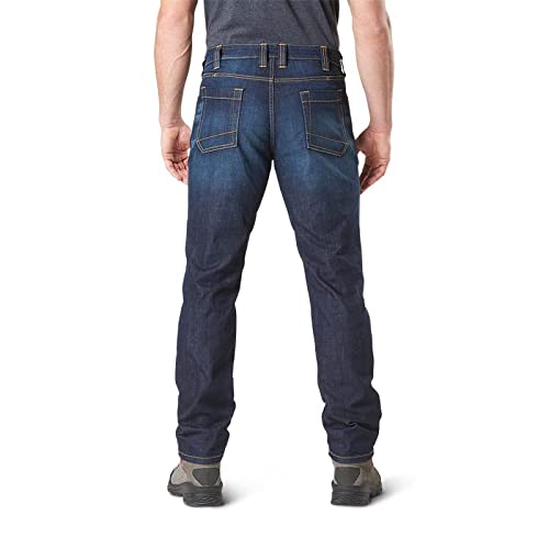 5.11 Tactical Mens Defender-Flex Slim Fit Jeans, Bar Tack Construction, Utility Pockets, Dark Wash Indigo, 36x32, Style 74465