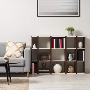 IRIS USA, Inc. 3-Tier Cubby Storage Bookshelf with Adjustable Shelves, 8" Width Stackable Easy Assembly Space Saving Shelving Unit Bookcase, Walnut Brown/White