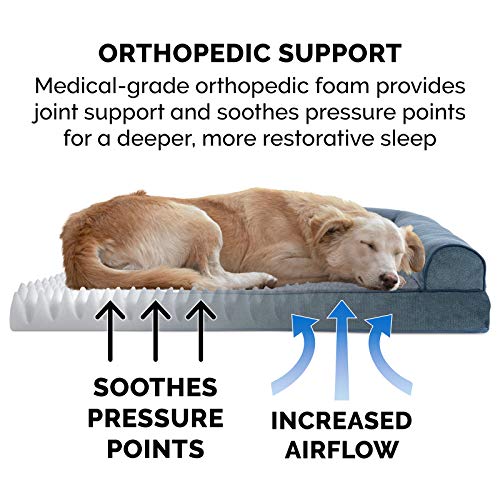 Furhaven Orthopedic Dog Bed for Medium/Small Dogs w/ Removable Bolsters & Washable Cover, For Dogs Up to 35 lbs - Sherpa & Chenille Sofa - Orion Blue, Medium