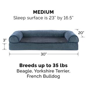 Furhaven Orthopedic Dog Bed for Medium/Small Dogs w/ Removable Bolsters & Washable Cover, For Dogs Up to 35 lbs - Sherpa & Chenille Sofa - Orion Blue, Medium