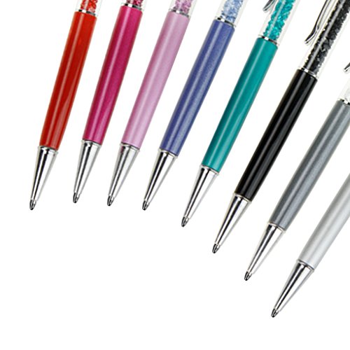 8pcs 2 in 1 Slim Crystal Stylus & Ballpoint Pens for Universal Touch Screen Devices for iPad iPhone, Samsung Galaxy, Tablets, Capacitive Pen, Black Ink Ball Point Pen