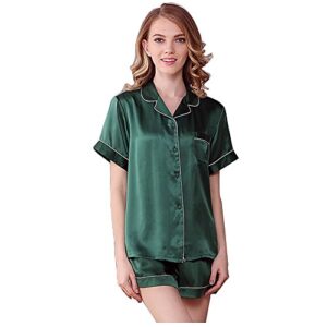 nanjun women's satin pajamas sleepwear short button-down pj set(green,l0)