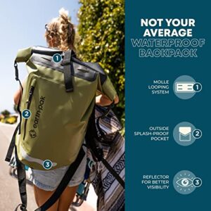 Earth Pak Waterproof Backpack: 35L / 55L / 85L Heavy Duty Roll-Top Closure with Easy Access Front-Zippered Pocket and Cushioned Padded Back Panel for Comfort with IPX8 Waterproof Phone Case