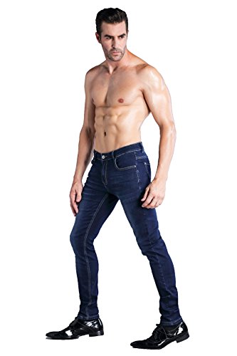 ZLZ Slim Fit Jeans, Men's Younger-Looking Fashionable Colorful Comfy Stretch Skinny Fit Denim Jeans, Blue Jeans Pants for Men Size 34