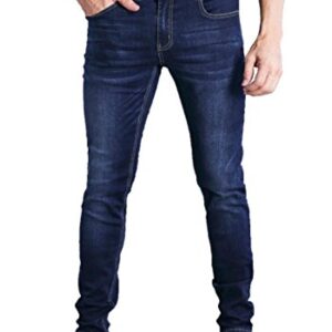 ZLZ Slim Fit Jeans, Men's Younger-Looking Fashionable Colorful Comfy Stretch Skinny Fit Denim Jeans, Blue Jeans Pants for Men Size 34