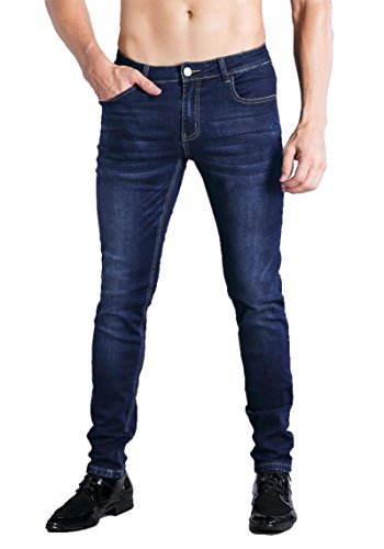 ZLZ Slim Fit Jeans, Men's Younger-Looking Fashionable Colorful Comfy Stretch Skinny Fit Denim Jeans, Blue Jeans Pants for Men Size 34