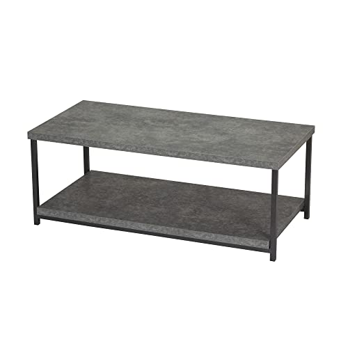 Household Essentials Jamestown Rectangular Coffee Table with Storage Shelf Rustic Slate Concrete and Black Metal