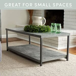 Household Essentials Jamestown Rectangular Coffee Table with Storage Shelf Rustic Slate Concrete and Black Metal