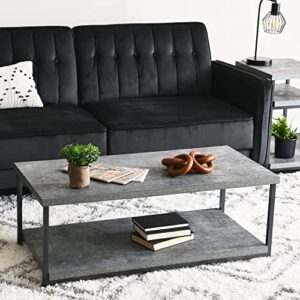 Household Essentials Jamestown Rectangular Coffee Table with Storage Shelf Rustic Slate Concrete and Black Metal