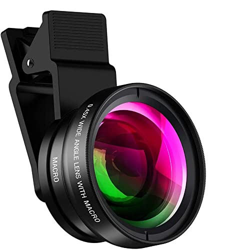 Cell Phone Camera Lens 2 in 1 Clip-on Lens Kit 0.45X Super Wide Angle & 12.5X Macro Phone Camera Lens for iPhone 8 7 6s 6 Plus 5s Samsung Android & Most Smartphones Black