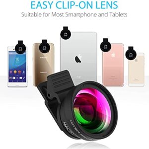 Cell Phone Camera Lens 2 in 1 Clip-on Lens Kit 0.45X Super Wide Angle & 12.5X Macro Phone Camera Lens for iPhone 8 7 6s 6 Plus 5s Samsung Android & Most Smartphones Black