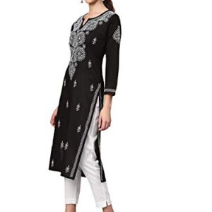 Ada Indian Hand Embroidered Women's Chikankari Black Cotton Kurta Kurti Tunic A197536 (4X-Large)