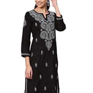 Ada Indian Hand Embroidered Women's Chikankari Black Cotton Kurta Kurti Tunic A197536 (4X-Large)