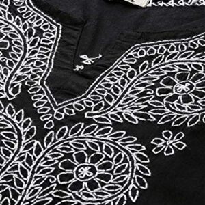 Ada Indian Hand Embroidered Women's Chikankari Black Cotton Kurta Kurti Tunic A197536 (4X-Large)