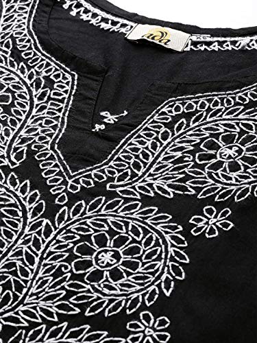 Ada Indian Hand Embroidered Women's Chikankari Black Cotton Kurta Kurti Tunic A197536 (4X-Large)