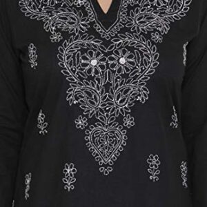 Ada Indian Hand Embroidered Women's Chikankari Black Cotton Kurta Kurti Tunic A197536 (4X-Large)