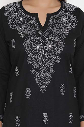 Ada Indian Hand Embroidered Women's Chikankari Black Cotton Kurta Kurti Tunic A197536 (4X-Large)