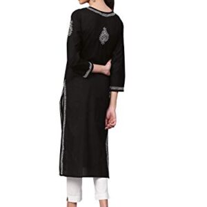 Ada Indian Hand Embroidered Women's Chikankari Black Cotton Kurta Kurti Tunic A197536 (4X-Large)