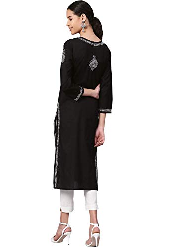 Ada Indian Hand Embroidered Women's Chikankari Black Cotton Kurta Kurti Tunic A197536 (4X-Large)