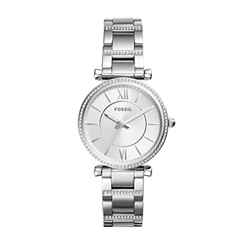 Fossil Women's Carlie Quartz Stainless Steel Three-Hand Watch, Color: Silver Glitz (Model: ES4341)