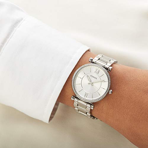 Fossil Women's Carlie Quartz Stainless Steel Three-Hand Watch, Color: Silver Glitz (Model: ES4341)