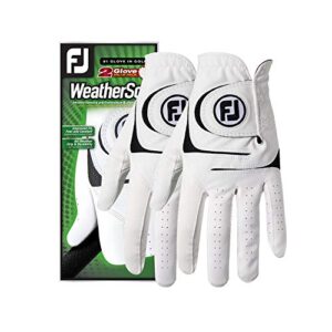 footjoy men's weathersof 2 golf glove white medium/large, worn on left hand, 2 count (pack of 1)