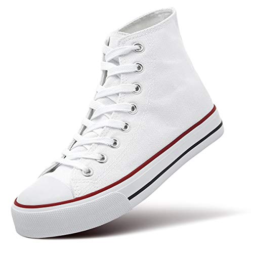 ZGR Womens Fashion Canvas Sneaker Low Cut Lace ups Casual Shoes (8 B(M) US, High-Top White)