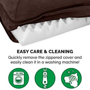 Furhaven Orthopedic Dog Bed for Large Dogs w/ Removable Bolsters & Washable Cover, For Dogs Up to 95 lbs - Two-Tone Plush Faux Fur & Suede L Shaped Chaise - Espresso, Jumbo/XL