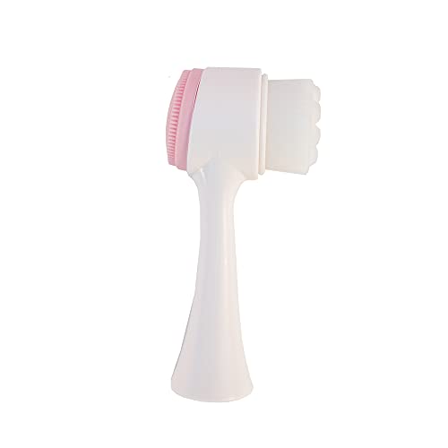 The Vintage Cosmetic Company Buff and Cleanse Brush, Dual-Sided Face Exfoliator Brush, Soft Silicone Bristles Gently Exfoliates and Cleanses Skin, White and Pink Design