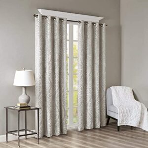 Sun Smart Mirage 100% Total Blackout Single Window Curtain, Knitted Jacquard Damask Room Darkening Curtain Panel with Grommet Top, 50 x 108 in, Silver