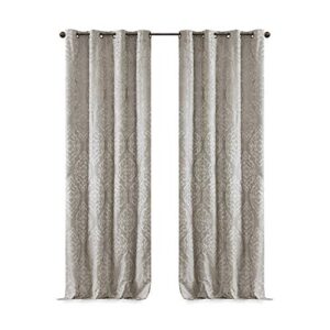 Sun Smart Mirage 100% Total Blackout Single Window Curtain, Knitted Jacquard Damask Room Darkening Curtain Panel with Grommet Top, 50 x 108 in, Silver