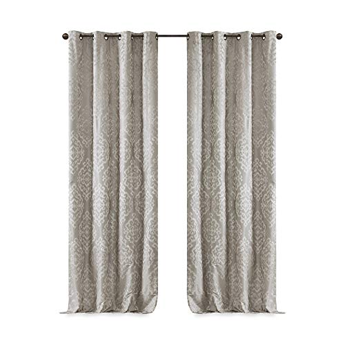 Sun Smart Mirage 100% Total Blackout Single Window Curtain, Knitted Jacquard Damask Room Darkening Curtain Panel with Grommet Top, 50 x 108 in, Silver