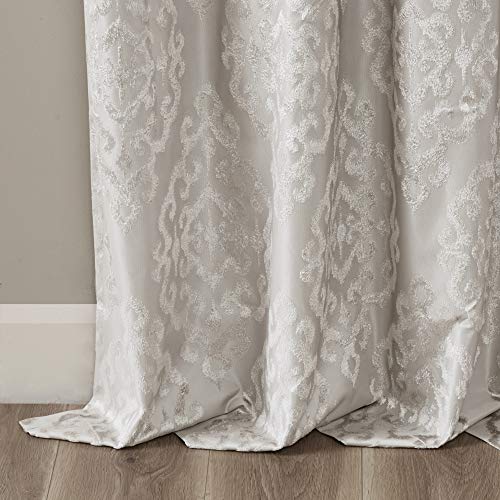 Sun Smart Mirage 100% Total Blackout Single Window Curtain, Knitted Jacquard Damask Room Darkening Curtain Panel with Grommet Top, 50 x 108 in, Silver