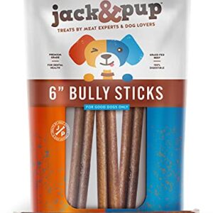 Jack&Pup 6 Inch Thick Bully Sticks for Medium Dogs, Dog Bully Sticks for Small Dogs -6" Bully Sticks for Puppies Natural Bully Sticks Odor Free Long Lasting Dog Chews, Beef Bully Stick (3 Pack)