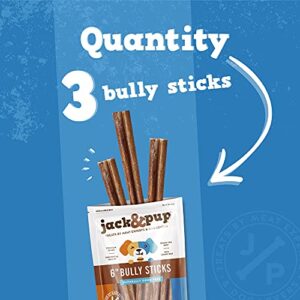 Jack&Pup 6 Inch Thick Bully Sticks for Medium Dogs, Dog Bully Sticks for Small Dogs -6" Bully Sticks for Puppies Natural Bully Sticks Odor Free Long Lasting Dog Chews, Beef Bully Stick (3 Pack)