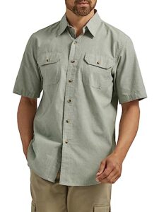 wrangler authentics mens short sleeve classic woven shirt, sea spray chambray, medium us