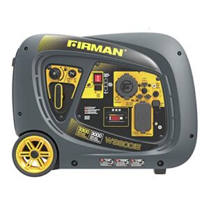 firman inverter portable generator, 171cc engine with electric start, 3300w power generator with run time of 9 hours, whisper series generator, 109lbs