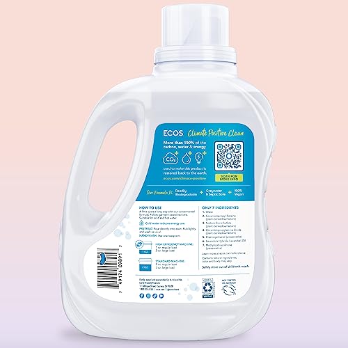 ECOS Laundry Detergent Liquid, 200 Loads - Dermatologist Tested Laundry Soap - Hypoallergenic, EPA Safer Choice Certified, Plant-Powered - Lavender, 100 Fl Oz (Pack of 2)