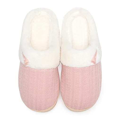 NineCiFun Women's Slip on Fuzzy Slippers Memory Foam House Slippers Outdoor Indoor Warm Plush Bedroom Shoes Scuff with Faux Fur Lining size 9 10 pink