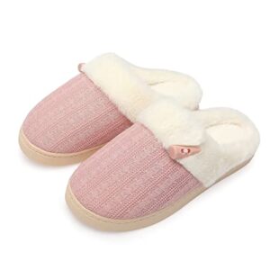 NineCiFun Women's Slip on Fuzzy Slippers Memory Foam House Slippers Outdoor Indoor Warm Plush Bedroom Shoes Scuff with Faux Fur Lining size 9 10 pink