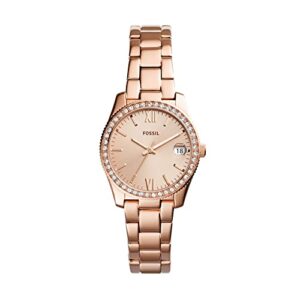 fossil women's scarlette mini quartz stainless steel three-hand watch, color: rose gold glitz (model: es4318)