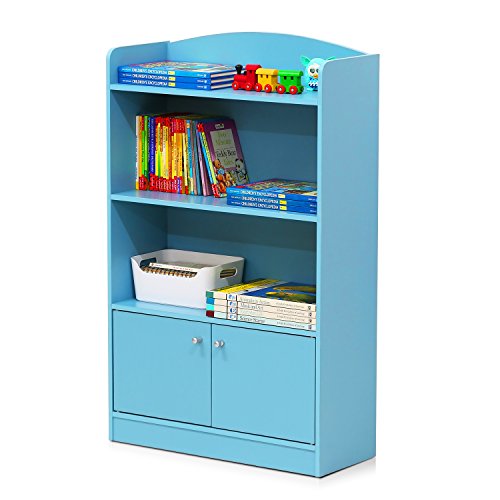 FURINNO Stylish Kidkanac 2 tier Bookshelf With Storage Cabinet, Light Blue