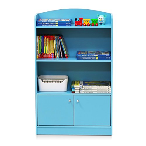 FURINNO Stylish Kidkanac 2 tier Bookshelf With Storage Cabinet, Light Blue