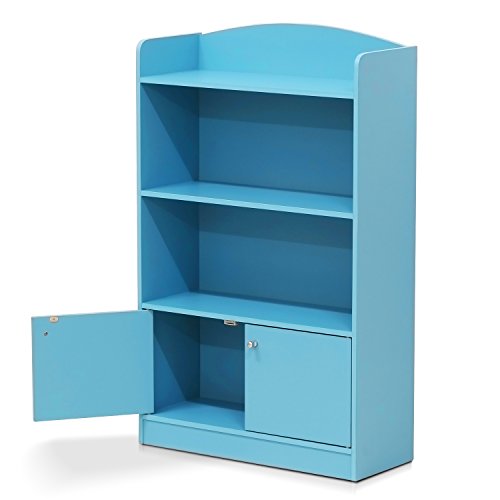 FURINNO Stylish Kidkanac 2 tier Bookshelf With Storage Cabinet, Light Blue