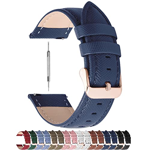 Fullmosa 20mm Leather Watch Band Compatible with Samsung Galaxy Watch 6 40mm 44mm/Galaxy Watch 6 Classic 43mm 47mm,Galaxy Watch 5 40mm 44mm/Pro 45mm,Galaxy Watch 4 40mm 44mm,Dark Blue+Rose Gold Buckle