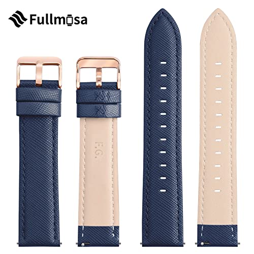 Fullmosa 20mm Leather Watch Band Compatible with Samsung Galaxy Watch 6 40mm 44mm/Galaxy Watch 6 Classic 43mm 47mm,Galaxy Watch 5 40mm 44mm/Pro 45mm,Galaxy Watch 4 40mm 44mm,Dark Blue+Rose Gold Buckle