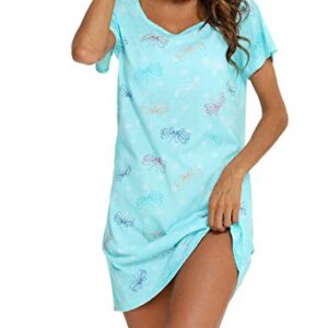 ENJOYNIGHT Women's Sleepwear Cotton Sleep Tee Short Sleeves Print Sleepshirt (Medium, Flying)