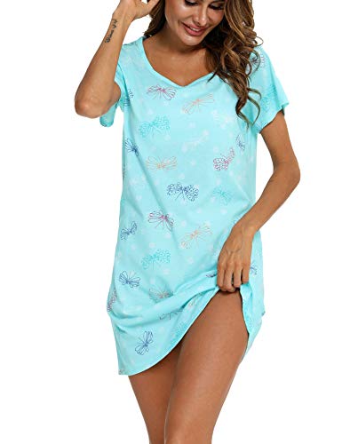 ENJOYNIGHT Women's Sleepwear Cotton Sleep Tee Short Sleeves Print Sleepshirt (Medium, Flying)